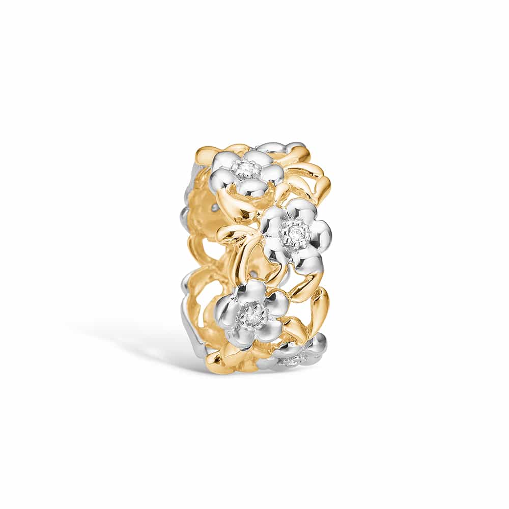 14 kt guld ring med rhodineret diamantbesatte blomster – Blossom Copenhagen